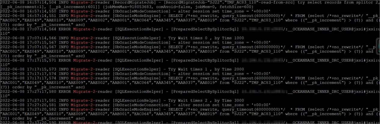 OMS 全量迁移 OceanBase 表到其他数据库时报错误：-4012, Timeout-OceanBase数据库使用指南