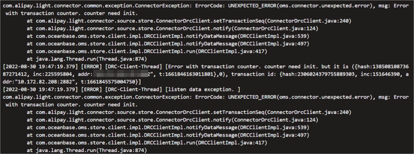 OMS Connector 组件报错：Error with transaction counter. counter need init-OceanBase数据库使用指南