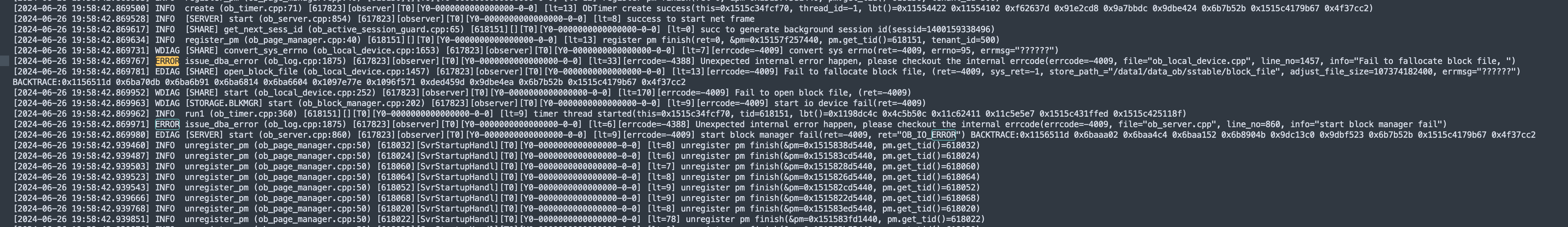 集群启动失败报：Fail to fallocate block file 的原因及解决方法-OceanBase数据库使用指南