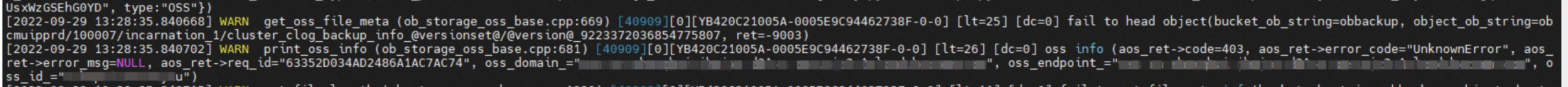设置备份路径失败，错误信息 OSS error-OceanBase数据库使用指南