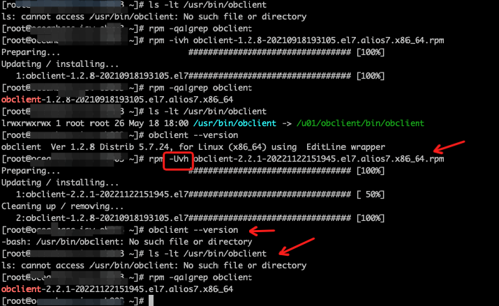 OBClient 升级后导致 obclient 命令找不到且卸载报错-OceanBase数据库使用指南
